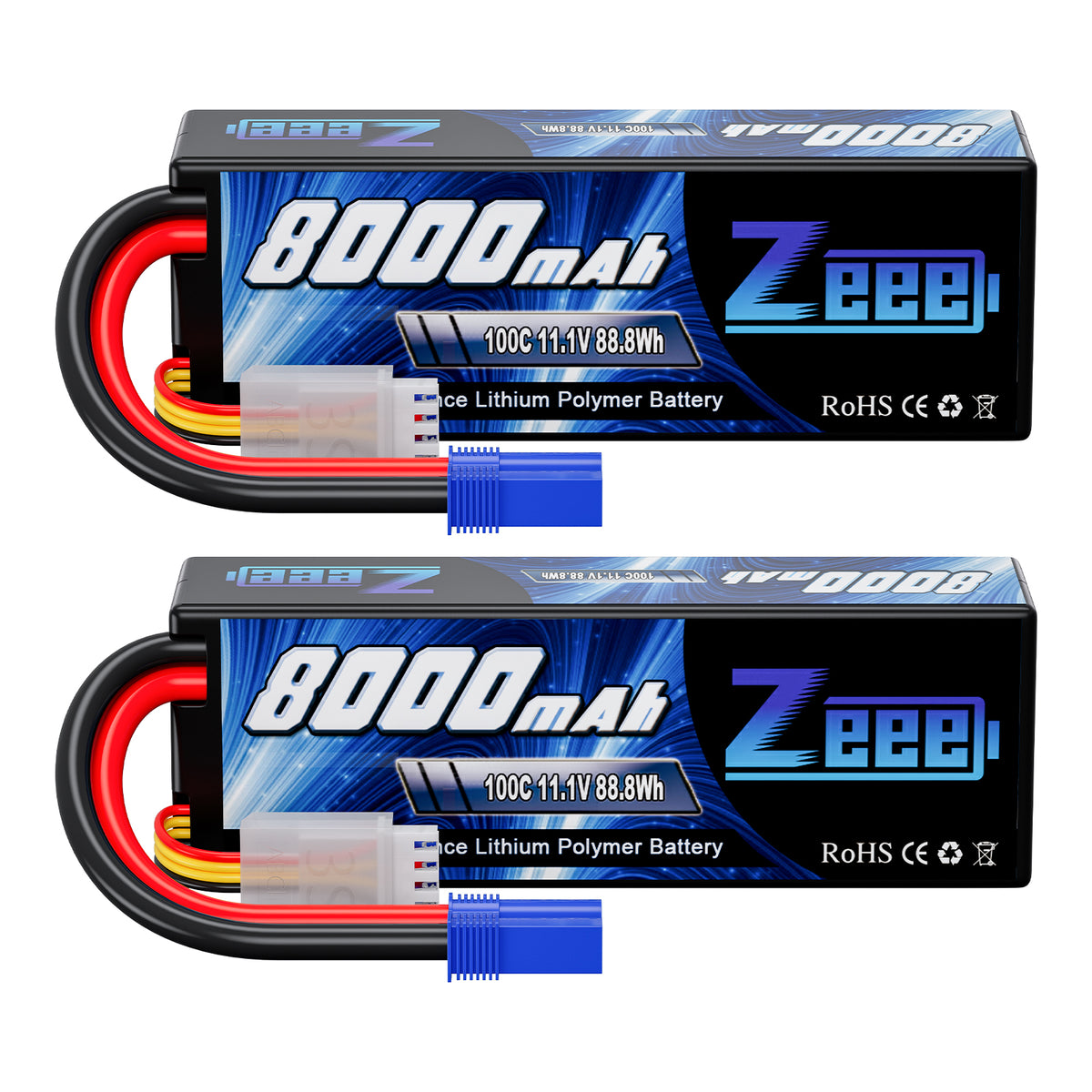 Zeee 3S Lipo Battery 8000mAh 11.1V 100C Hard Case with EC5 Plug for 1/