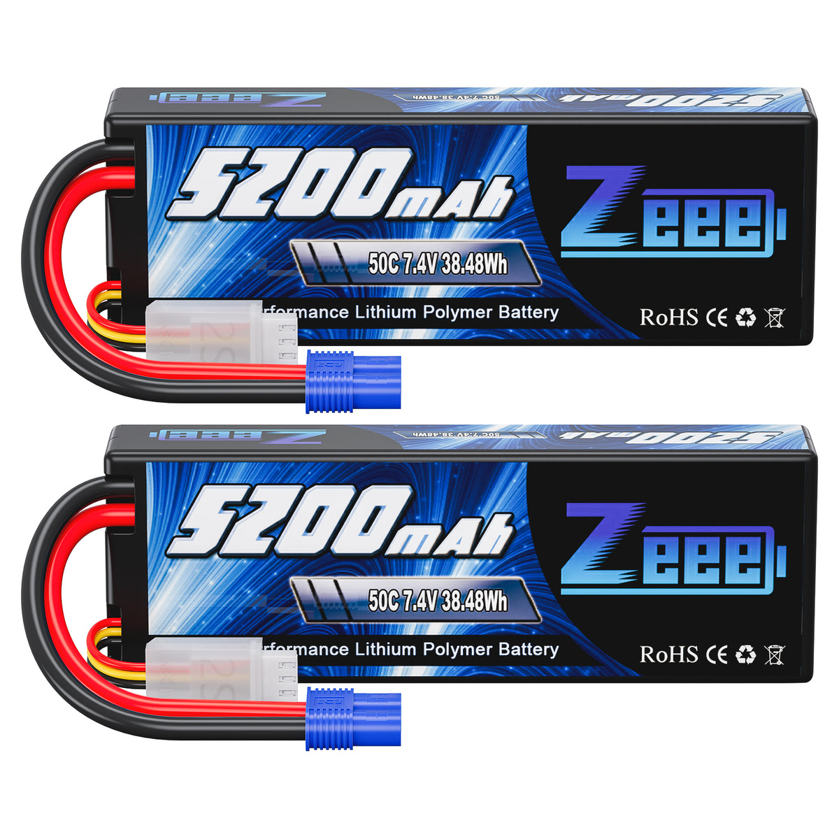 Zeee 2S Lipo Battery 5200mAh 7.4V 50C Hard Case with EC3 Plug Compatib