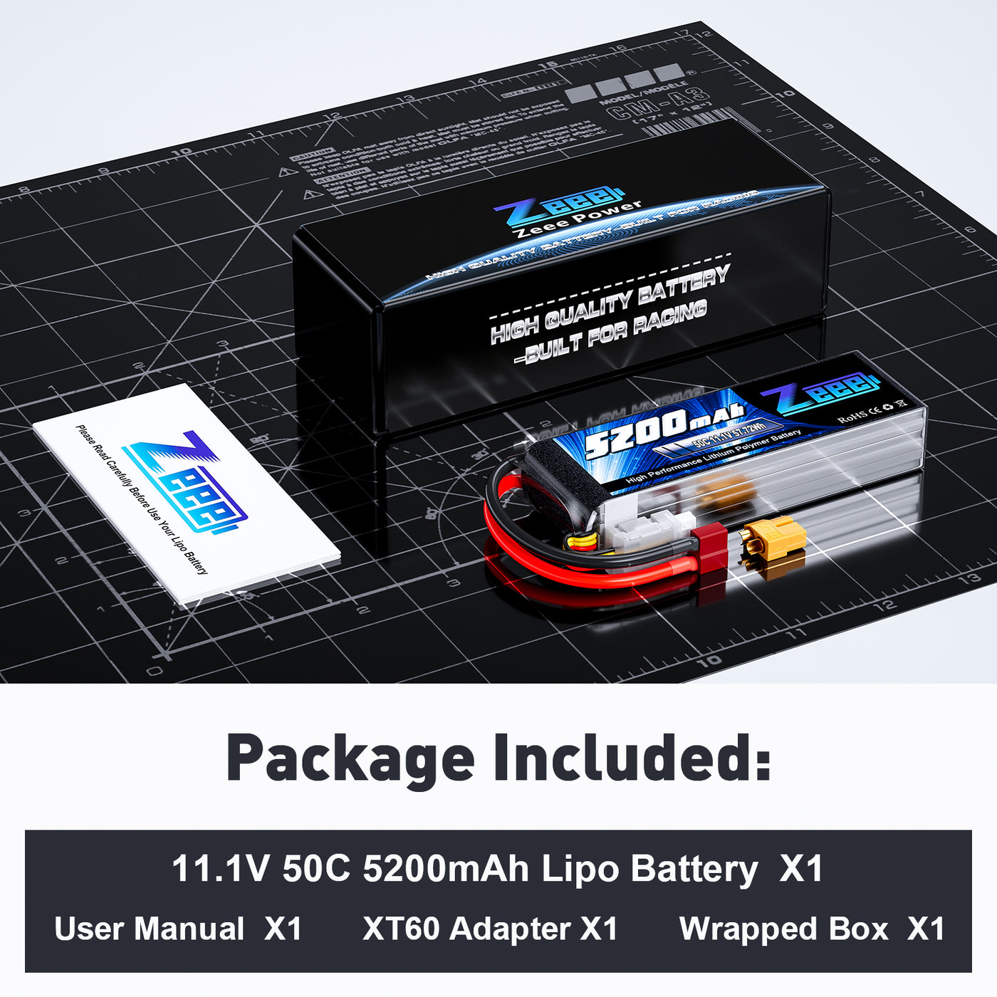 Zeee 3S Lipo Battery 5200mAh 11.1V 50C with Deans and XT60 Connector S