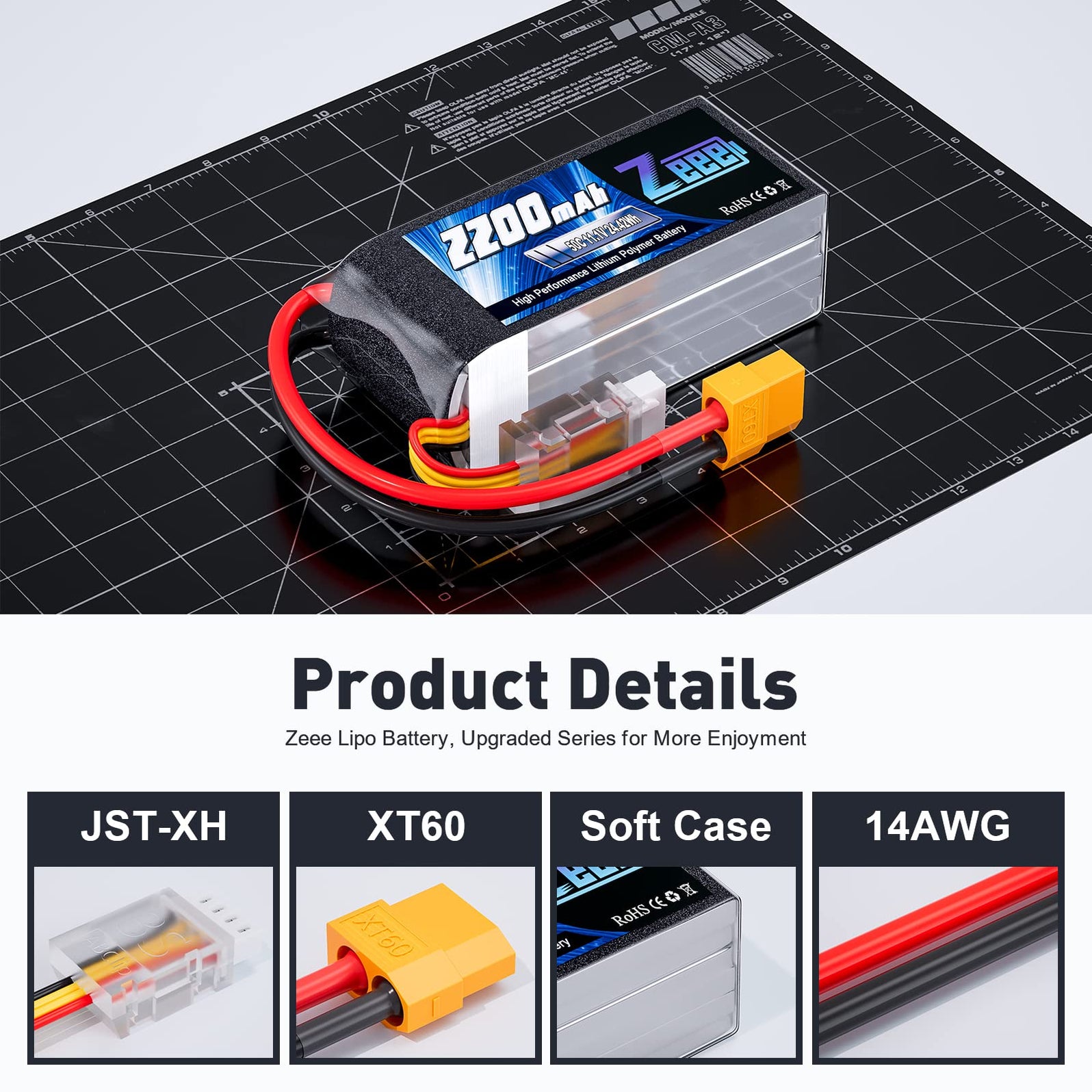 Zeee 3S Lipo Battery 2200mAh 11.1V 50C Shorty Pack Battery with XT60 P