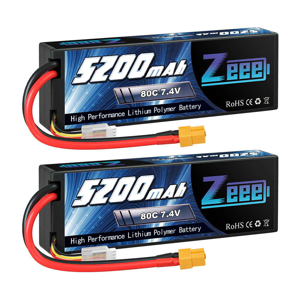 Zeee 2S Lipo Battery 5200mAh 7.4V 80C with XT60 Plug Hard Case for 1/8