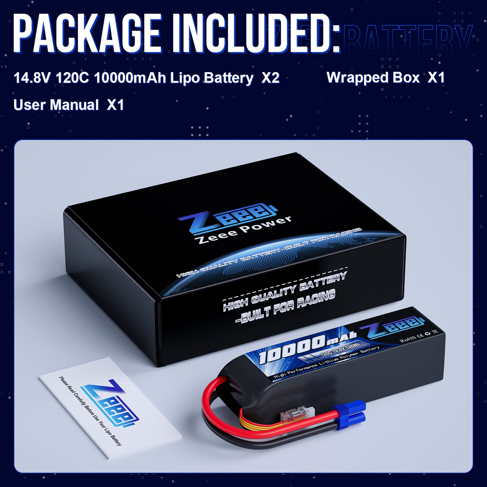 Zeee 4S Lipo Battery 10000mAh 14.8V 120C with EC5 Connector Soft Case