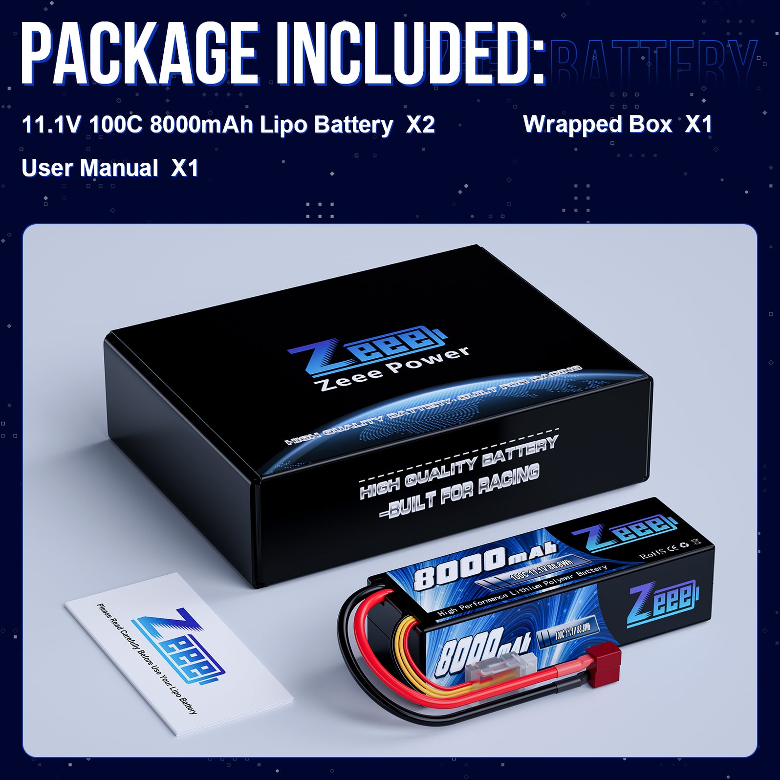 Zeee 3S Lipo Battery 8000mAh 11.1V 100C with Deans T Plug Hard Case Ba